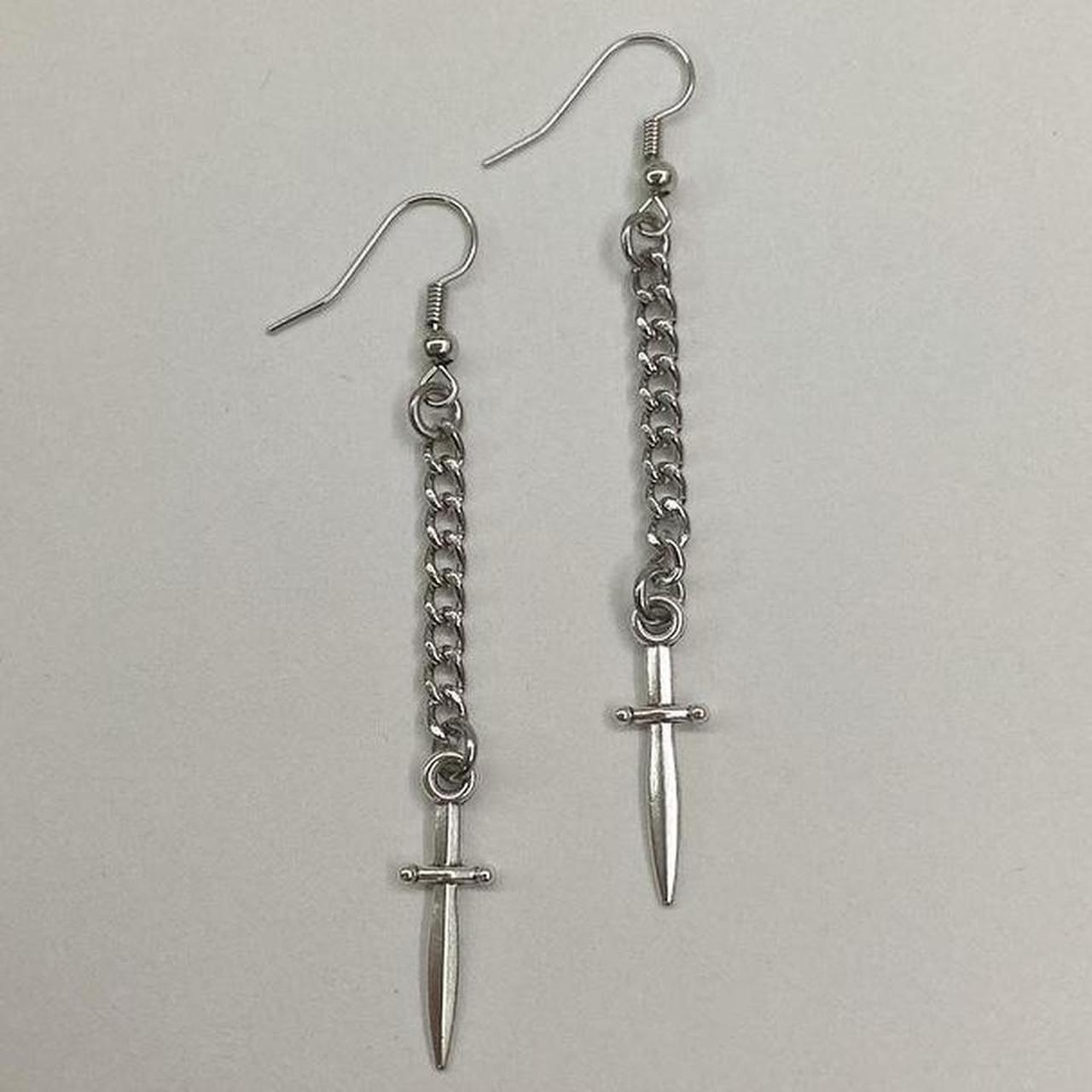 Gothic Chain Sword Earrings 2.5 inch dangle Handmade... - Depop