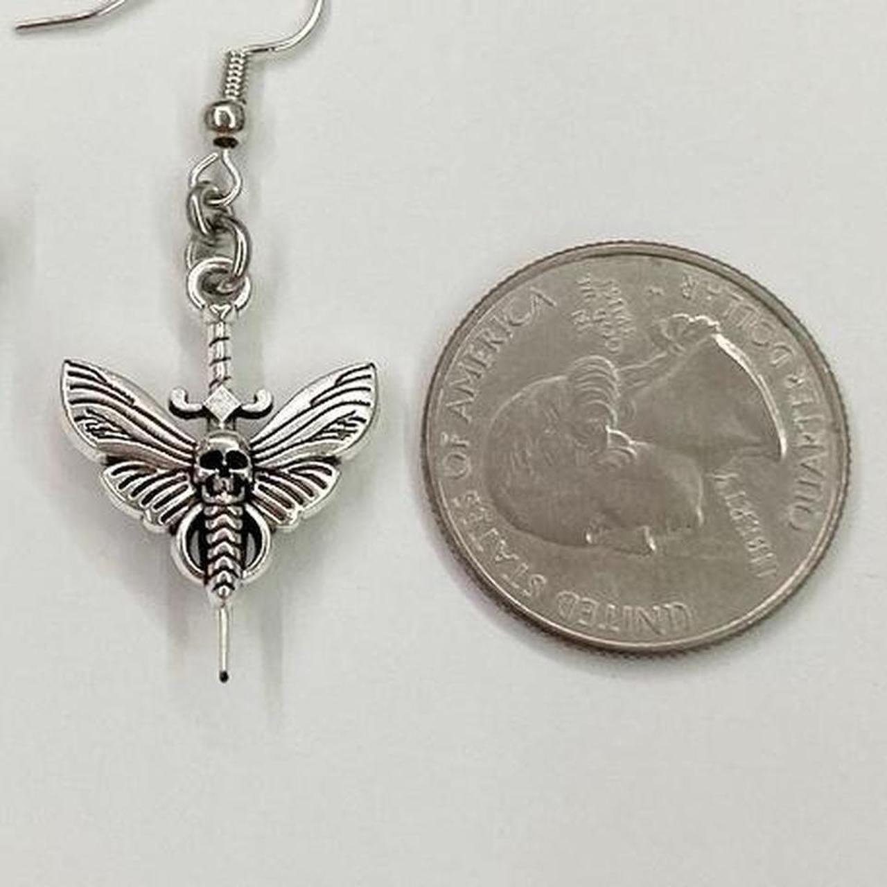Moth Sword Earrings 1.5 inch dangle Double sided... - Depop