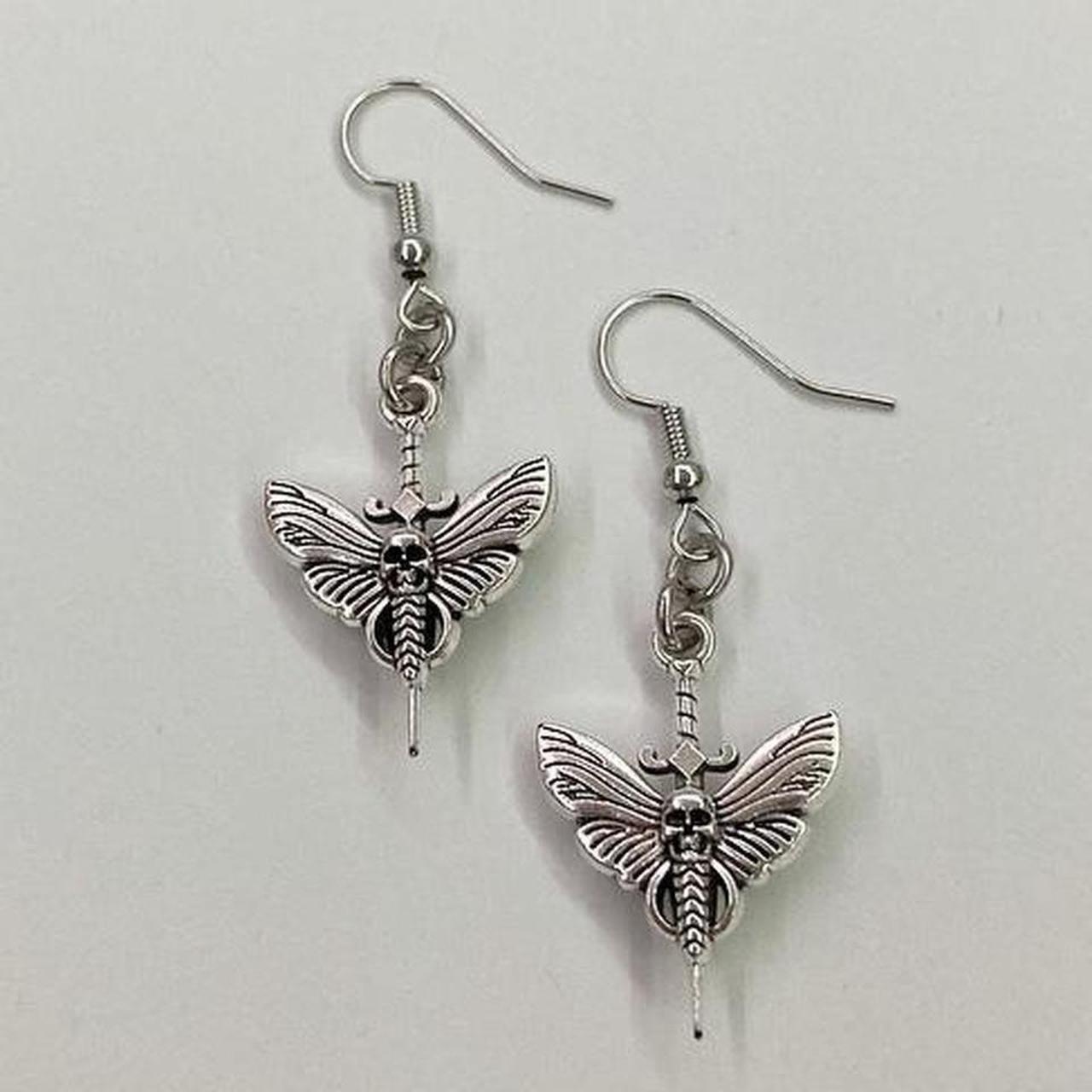 Moth Sword Earrings 1.5 inch dangle Double sided... - Depop