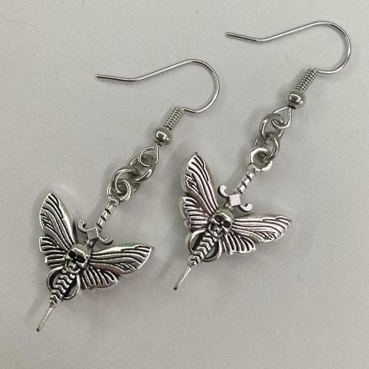 Moth Sword Earrings 1.5 inch dangle Double sided... - Depop