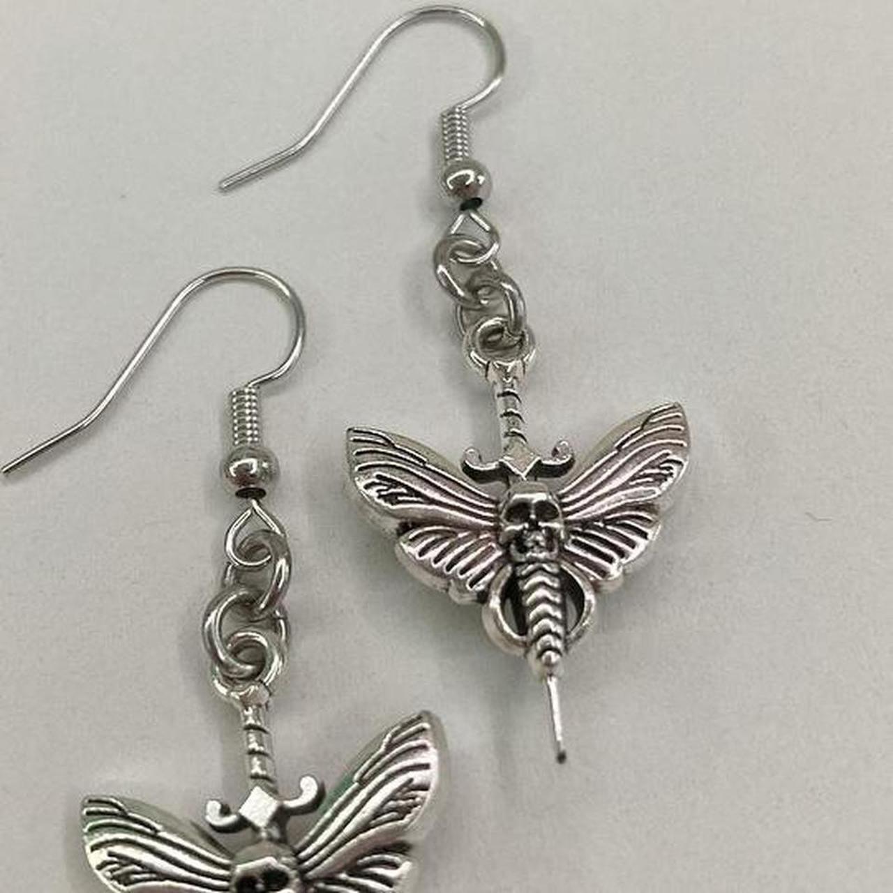 Moth Sword Earrings 1.5 inch dangle Double sided... - Depop