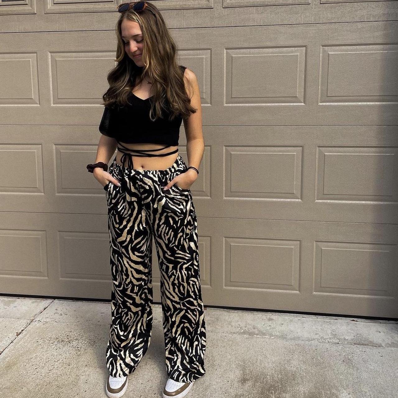 Missguided TALL off white and black zebra pants.... - Depop