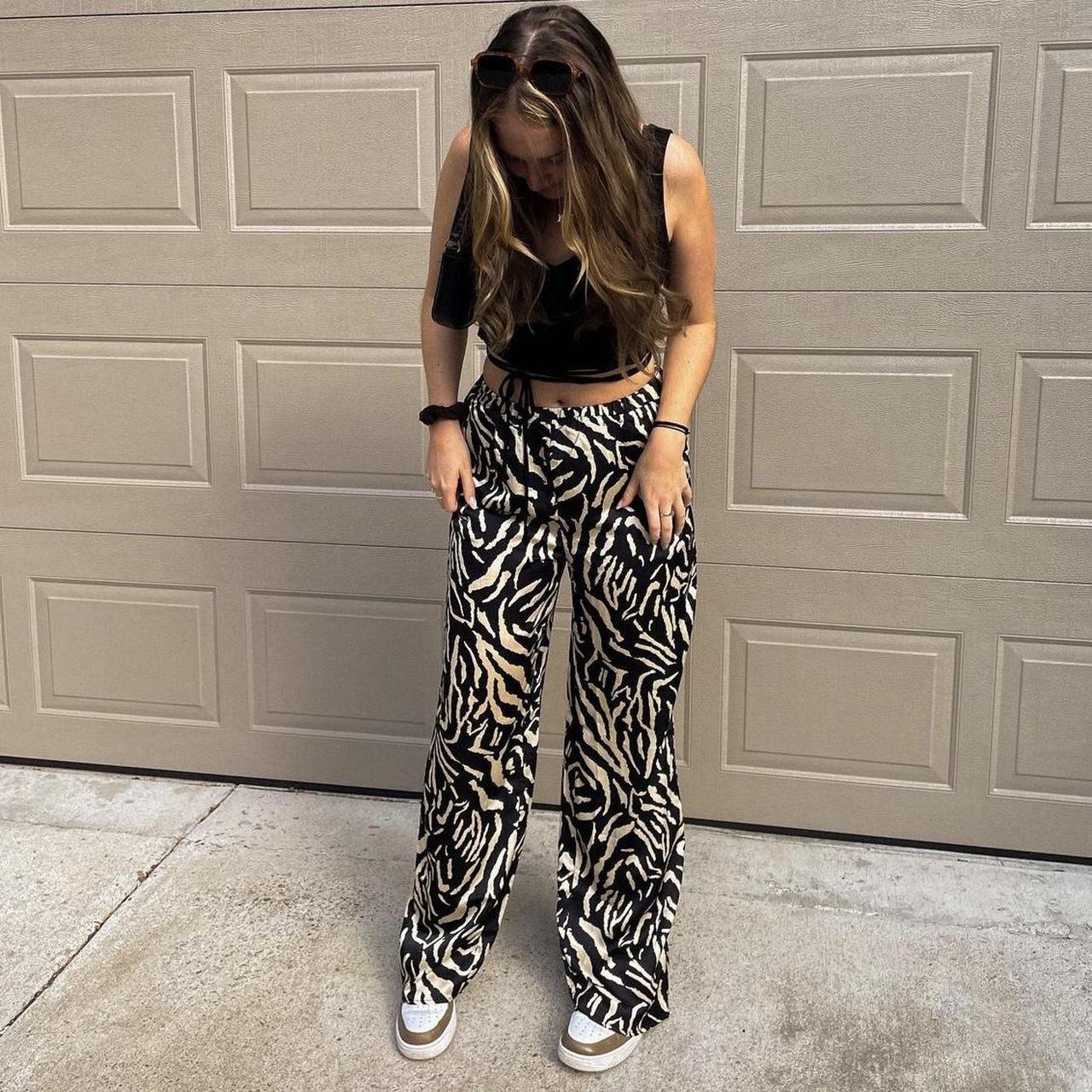 Missguided TALL off white and black zebra pants.... - Depop