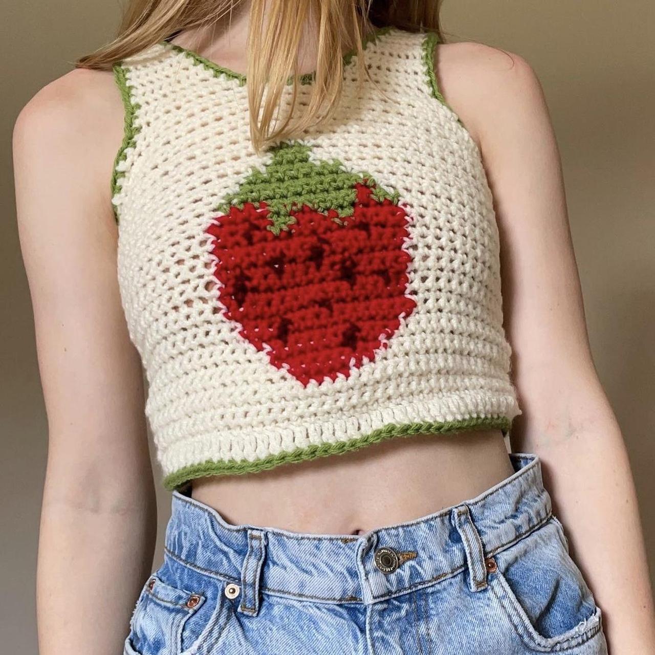 handmade crochet strawberry tank top - made by... - Depop