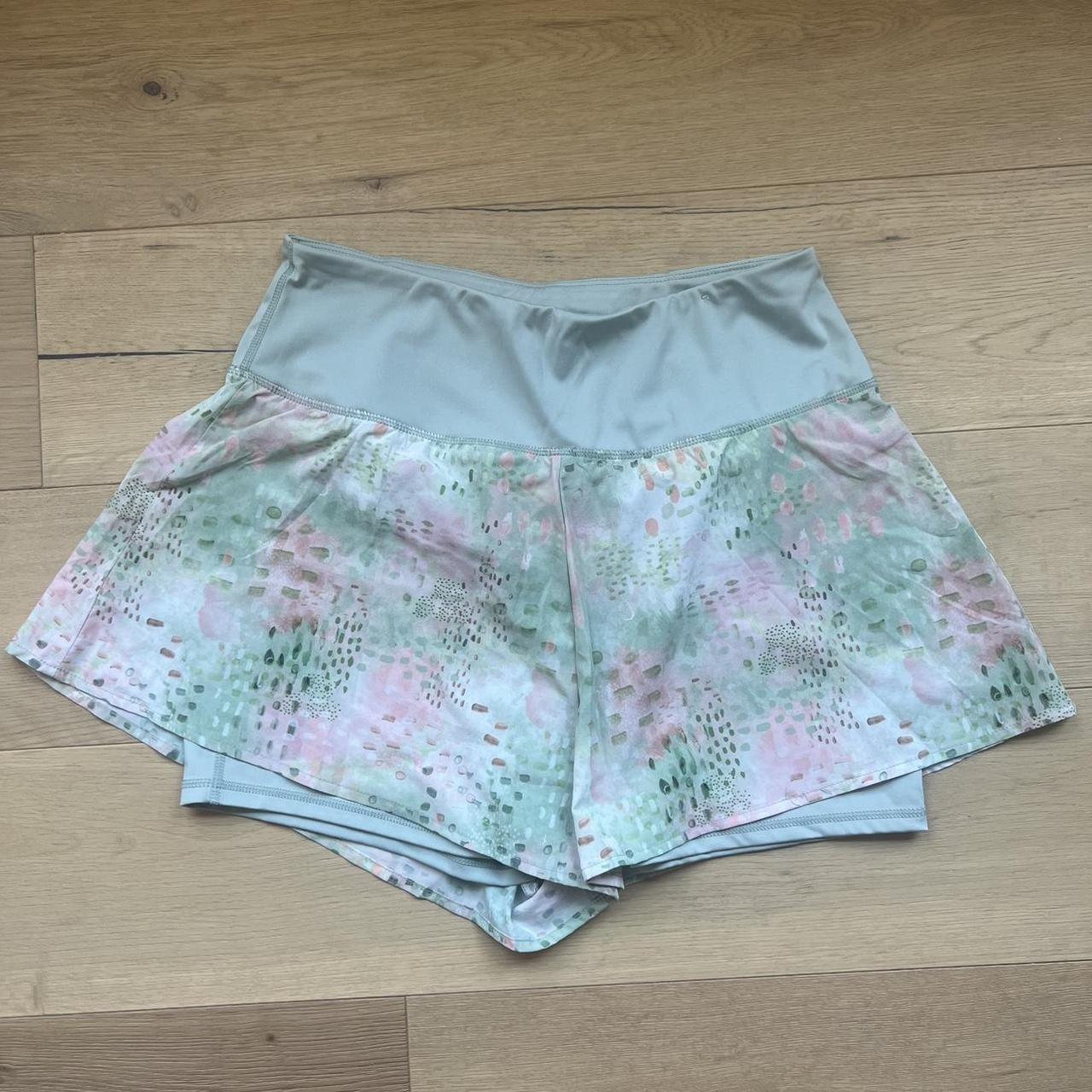 Green multi-color running shorts - size medium -... - Depop