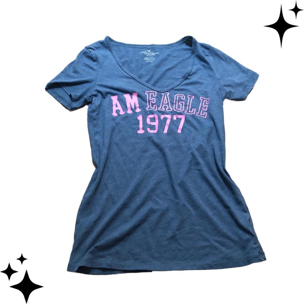 Gray and pink American Eagle tee. Has a small stain... - Depop