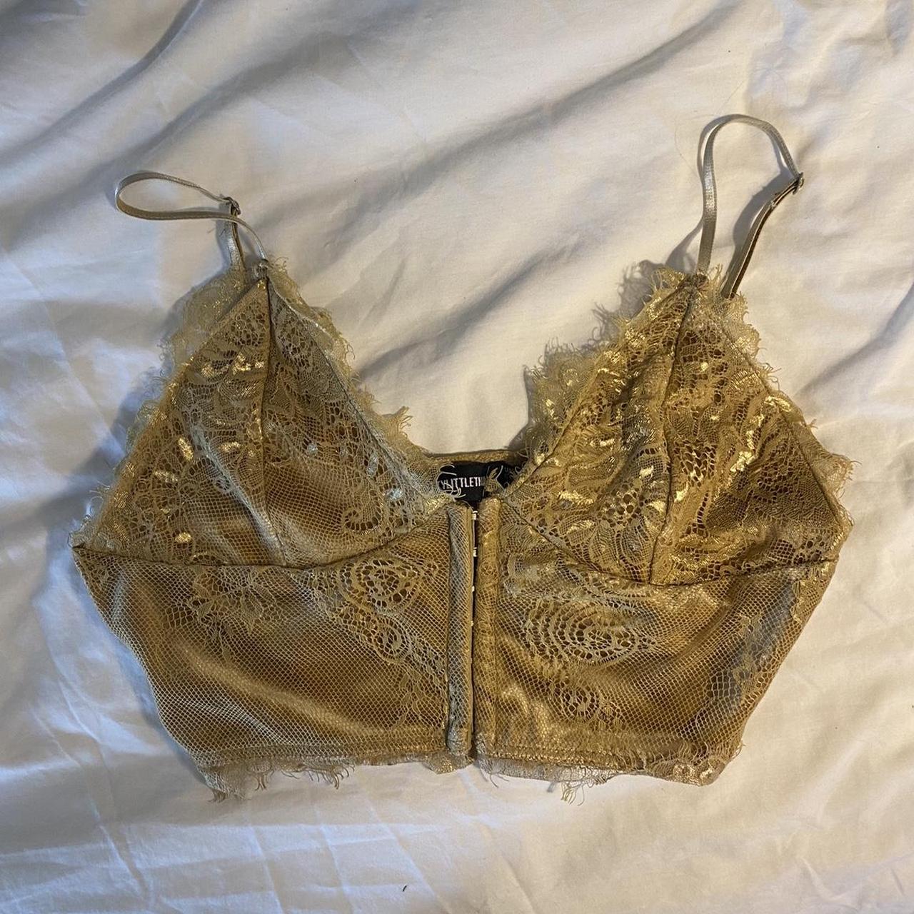 stunning dainty plt golden yellow lace satin velvet... - Depop