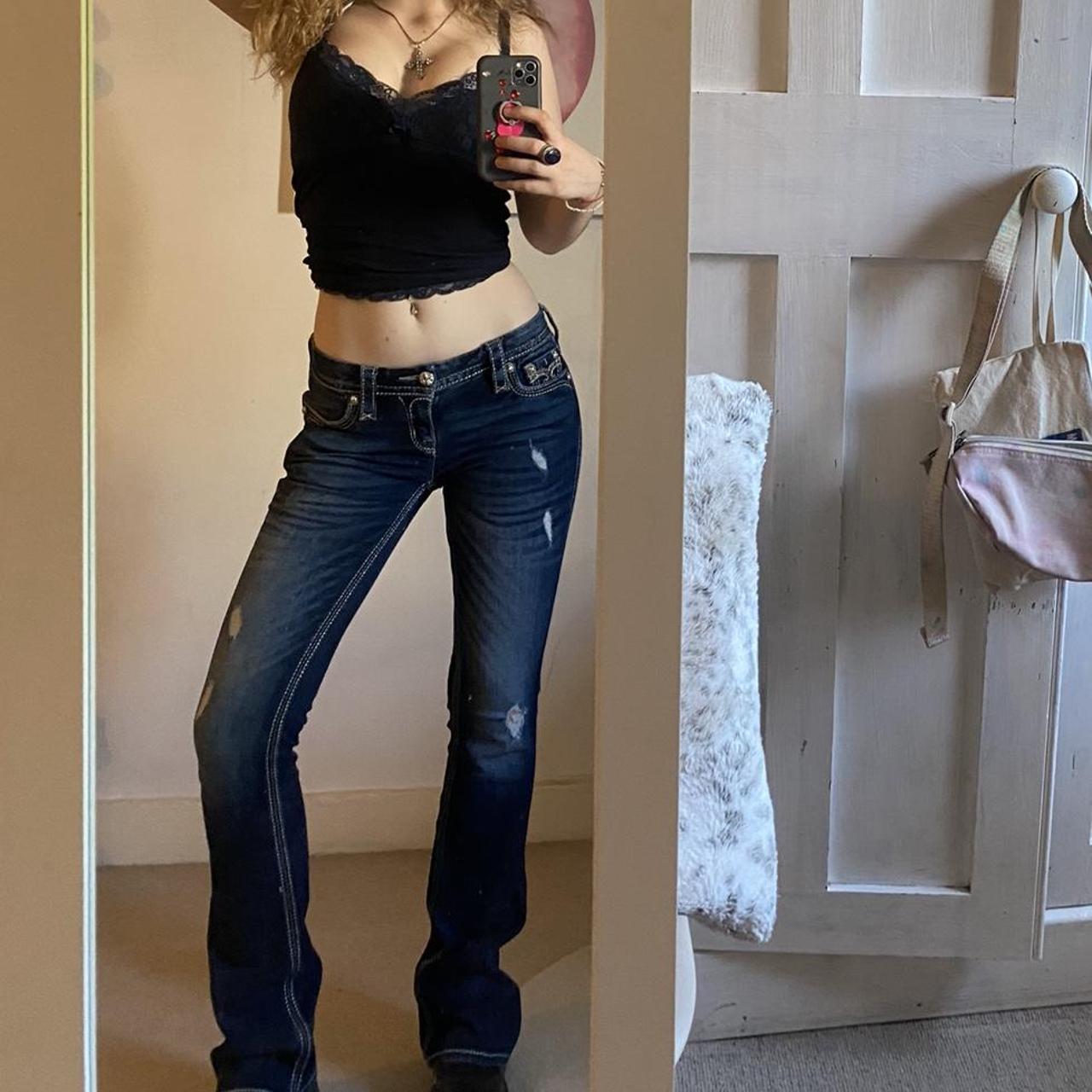 insane early 2000s slim bootcut flared mid low rise... - Depop