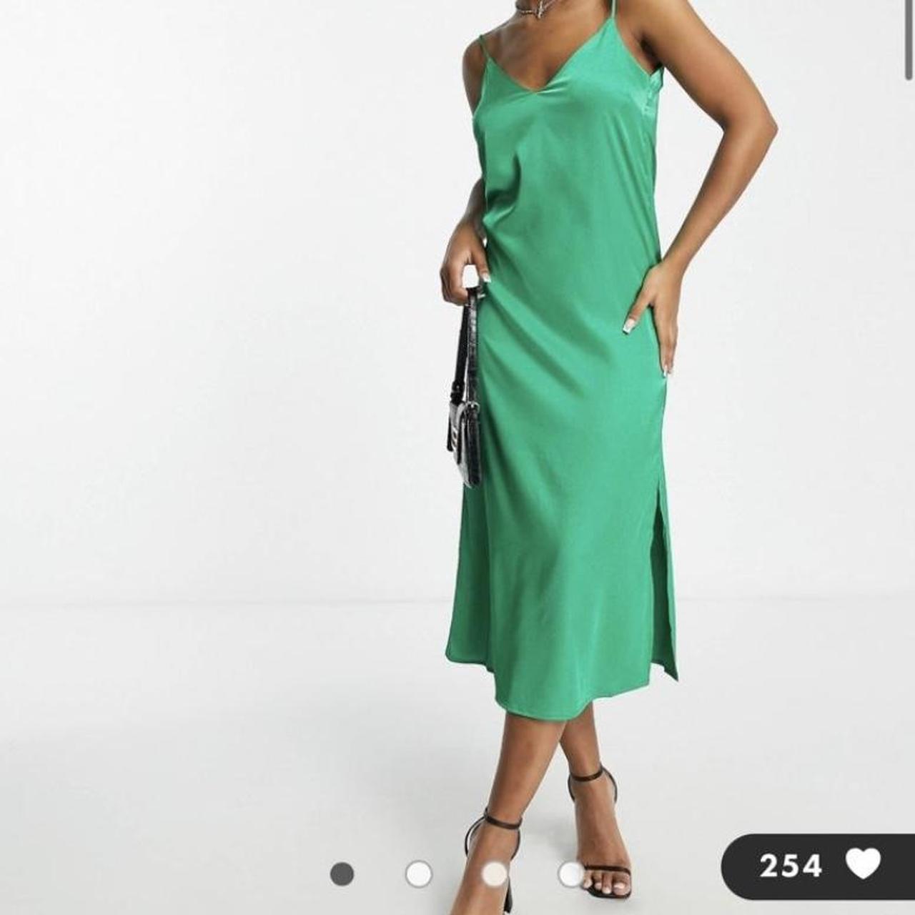 asos green satin woman’s xs slip dress - Depop
