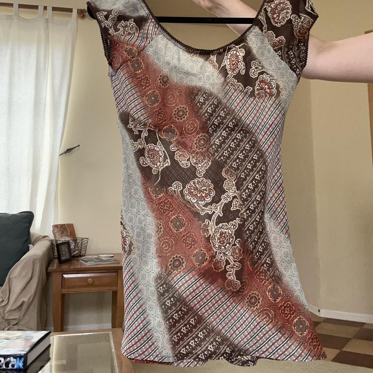 paisley earth tone y2k top #y2k #paisley #earthtones... - Depop