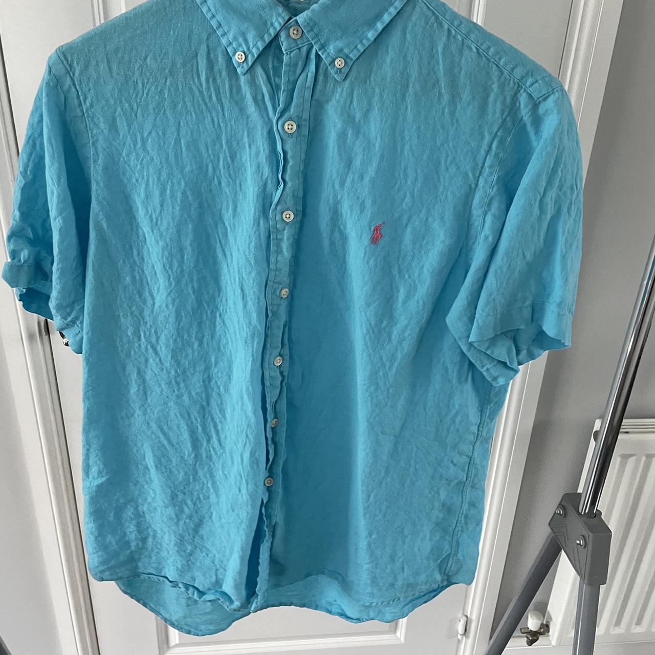 ralph lauren turquoise button up shirt size large... - Depop