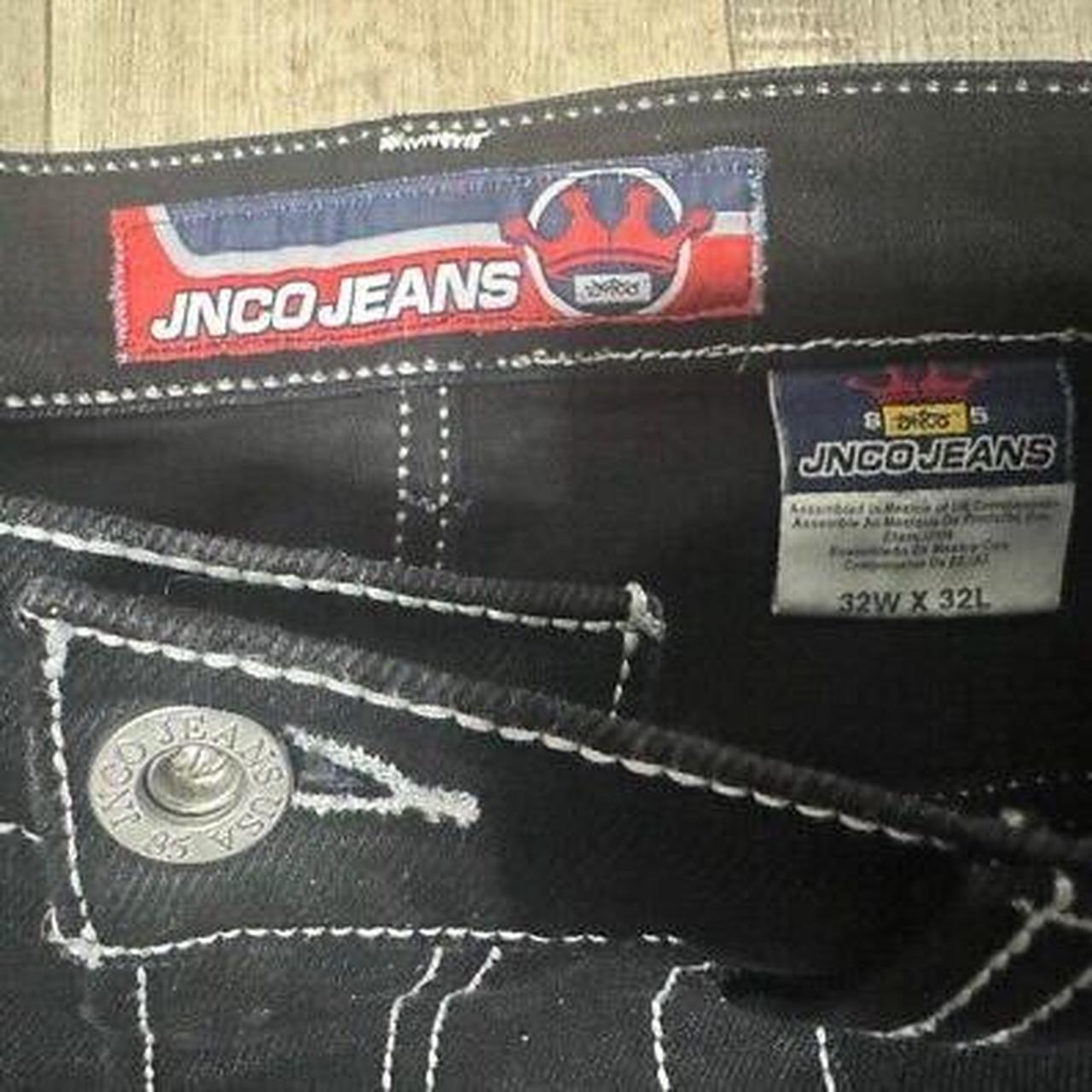 JNCO Jeans Big Crown Side Stripe Black Wide Leg 90's... - Depop