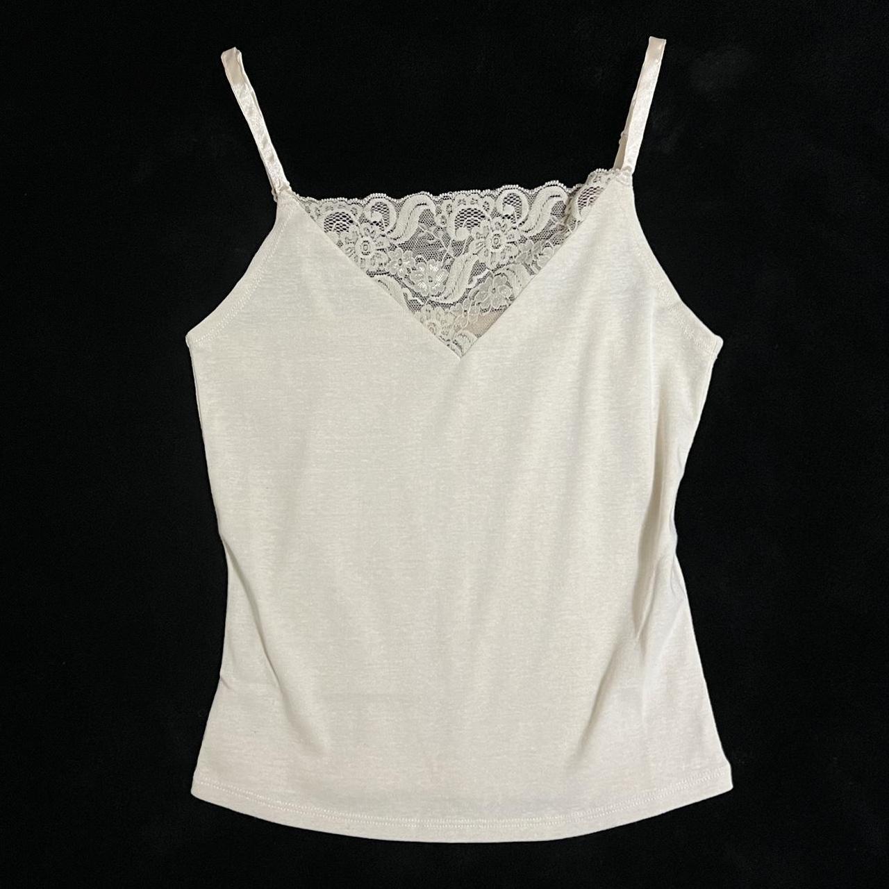 super flattering cream colored tank with pretty lace... - Depop
