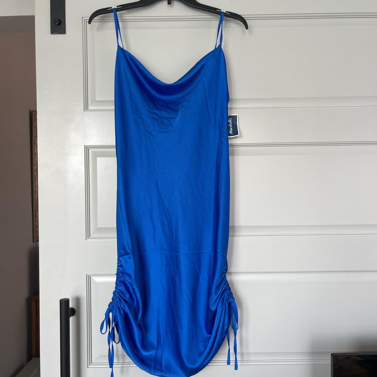 Royal blue polyester dress with drawstring sides,... - Depop