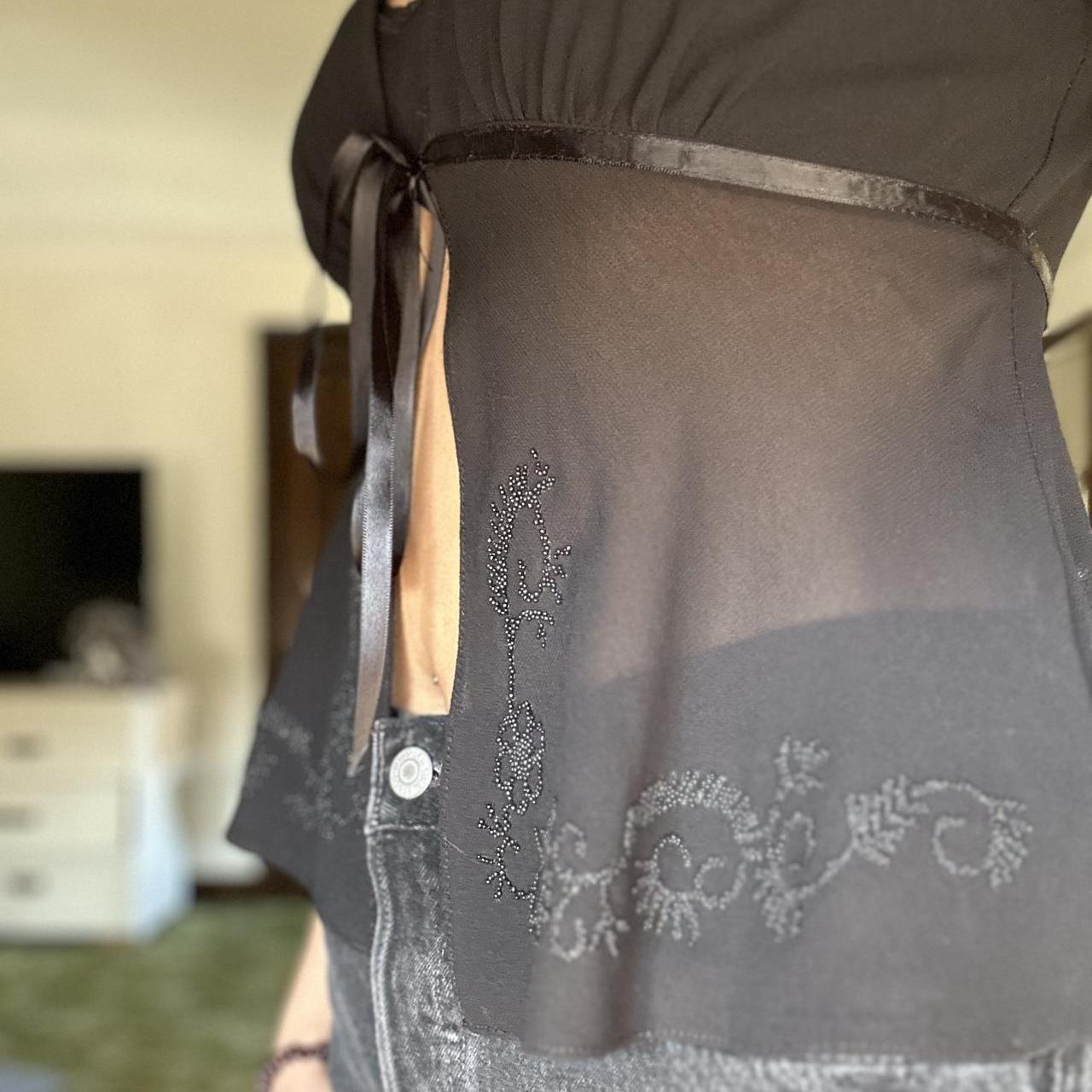 90’s black sheer tie up top. #90’s #indie #grunge... - Depop