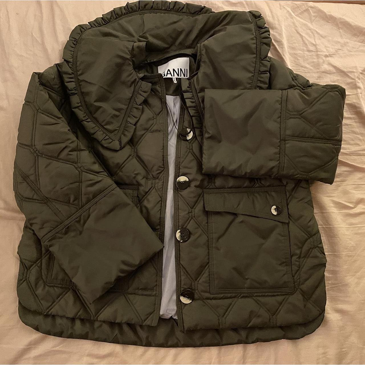 Small Ganni olive green jacket/puffer, lightweight... - Depop