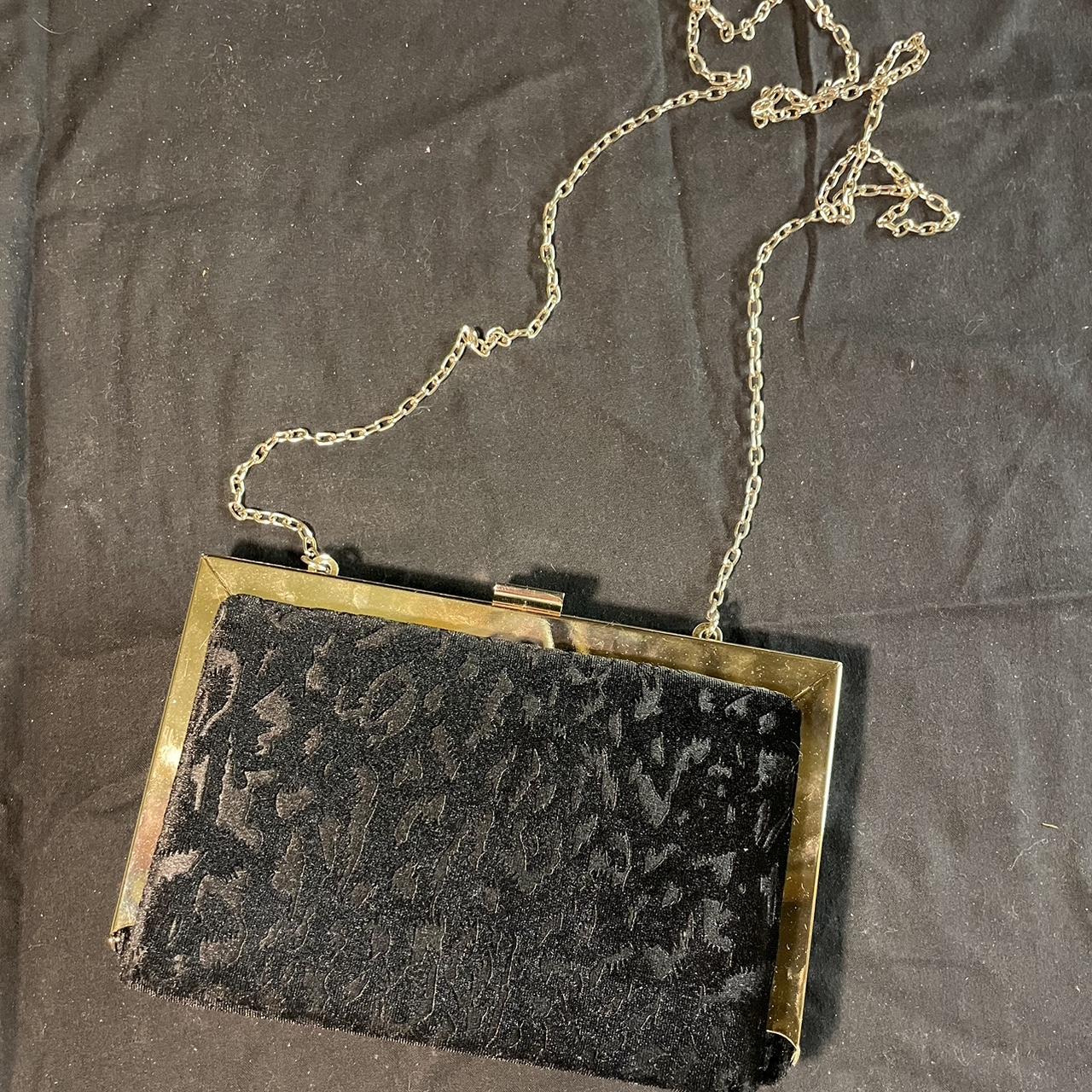 Faith velvet gold clutch box bag Gold chain Great... - Depop