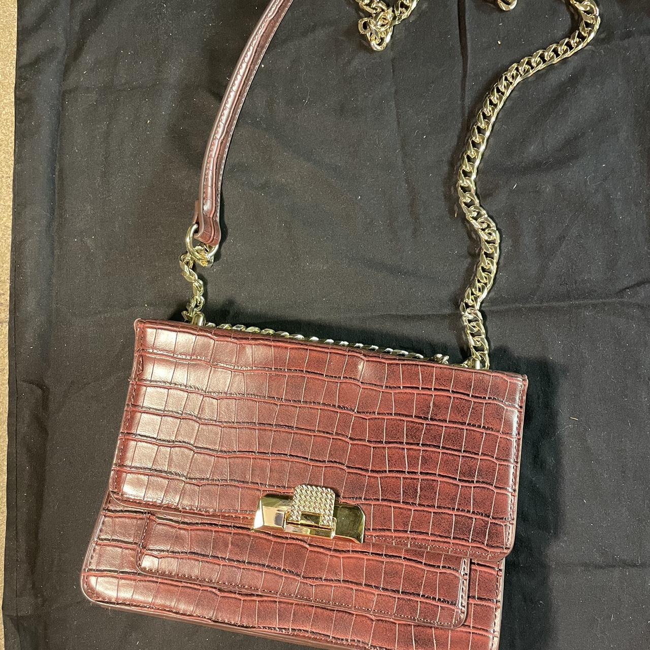 Harrods Brown Faux Croc Design Bag Gold chain... - Depop