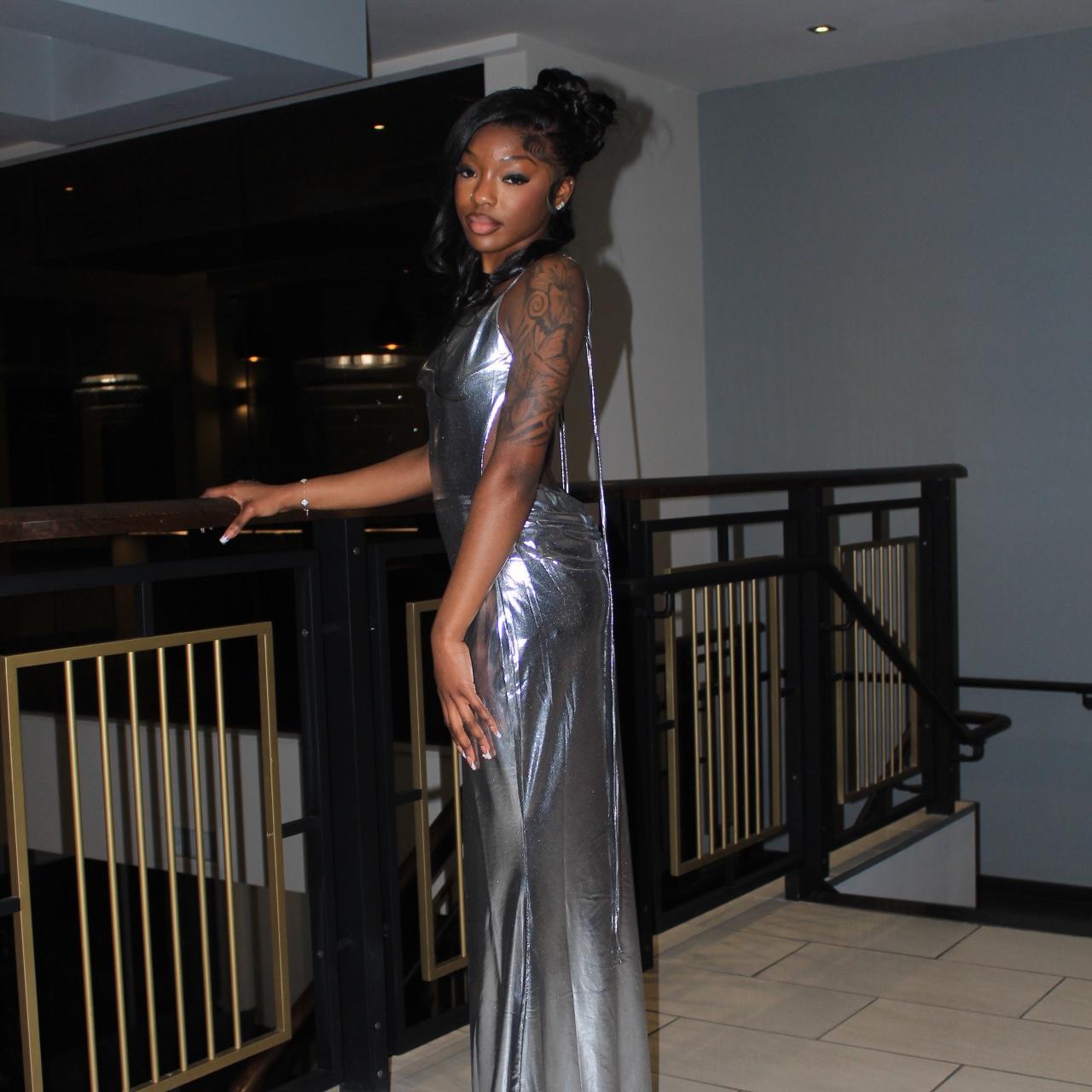 JLux label silver metallic backless dress Only wore... | Depop