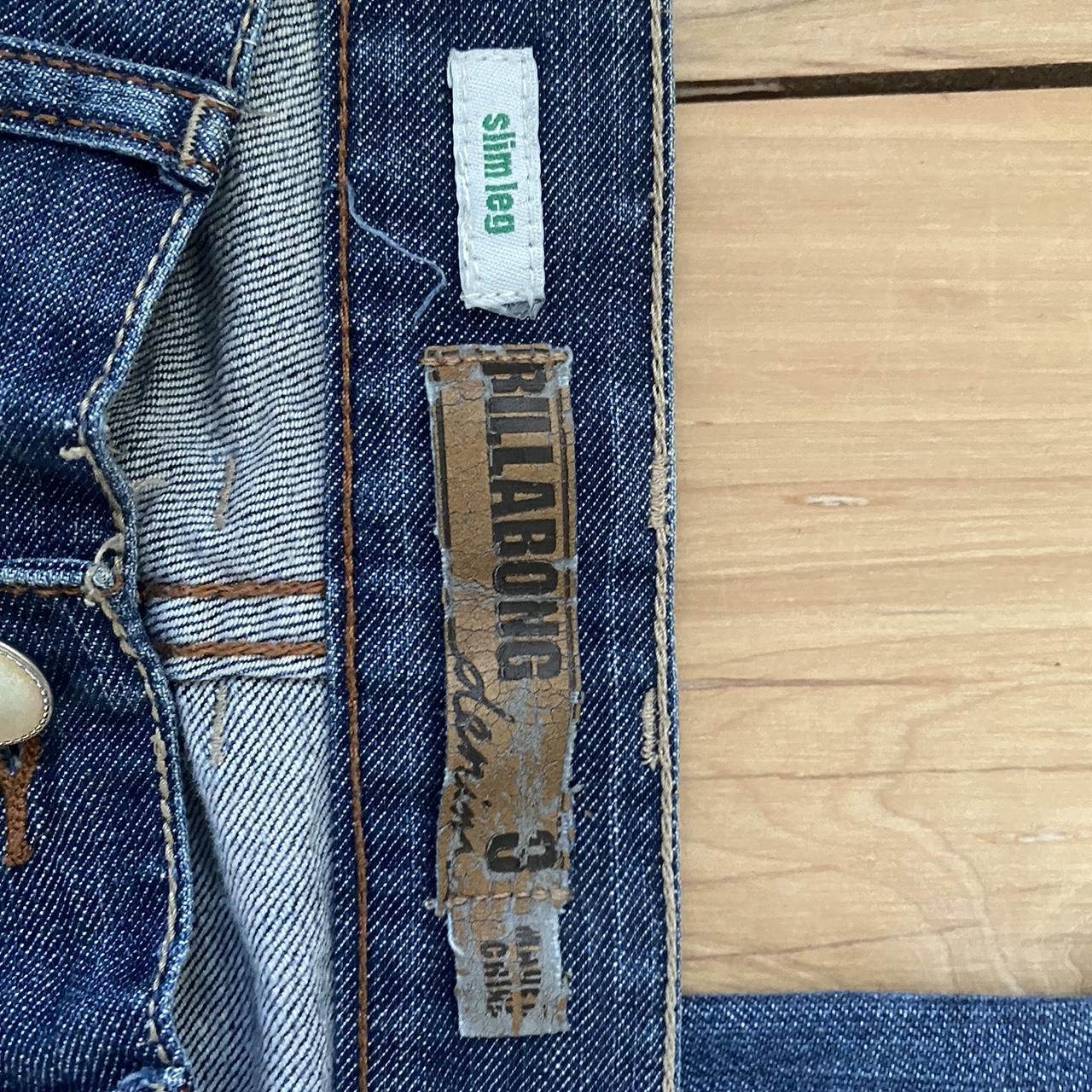 billabong slim leg embroidered jeans low rise tag... - Depop
