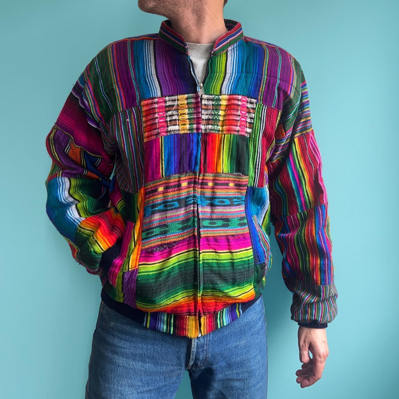 VINTAGE TECHNICOLOUR PATCHWORK BOMBER JACKET 🇬🇹... - Depop