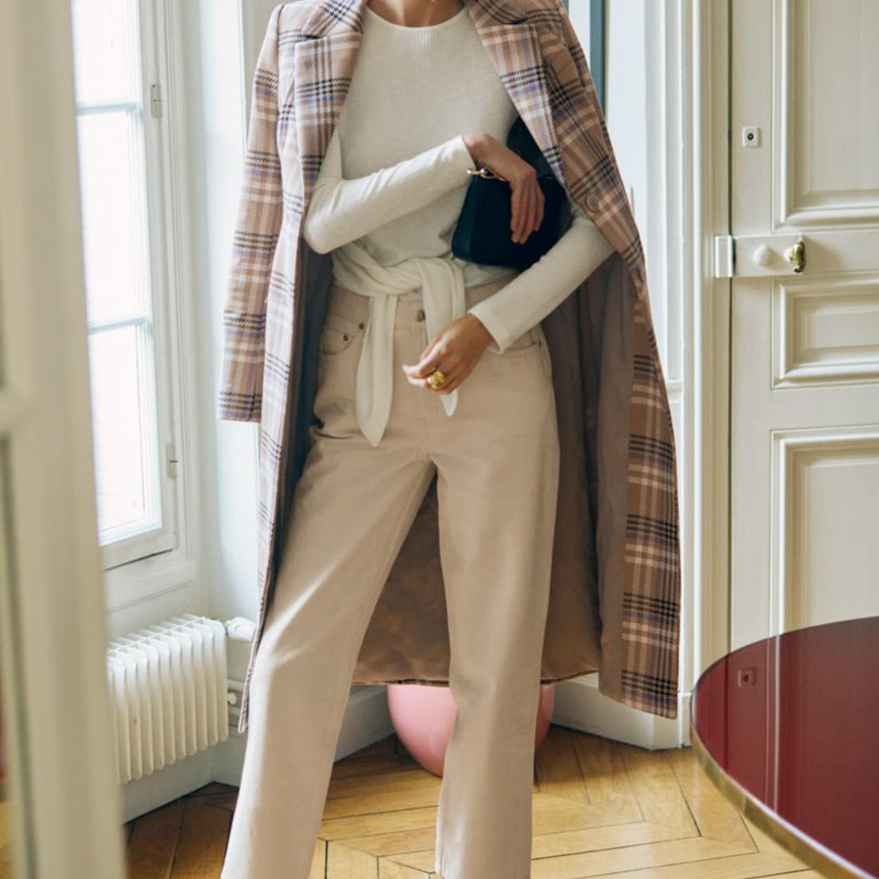 Plaid check long coat with peak lapels, flap pockets... - Depop