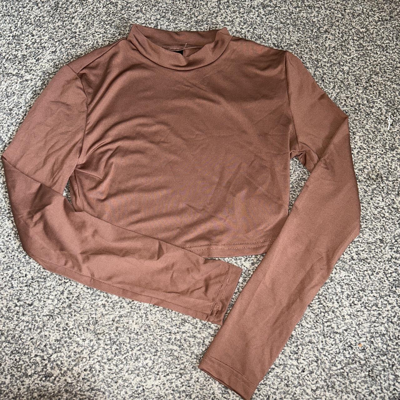 skims dupe brown taupe long sleeve crop top, size XS - Depop