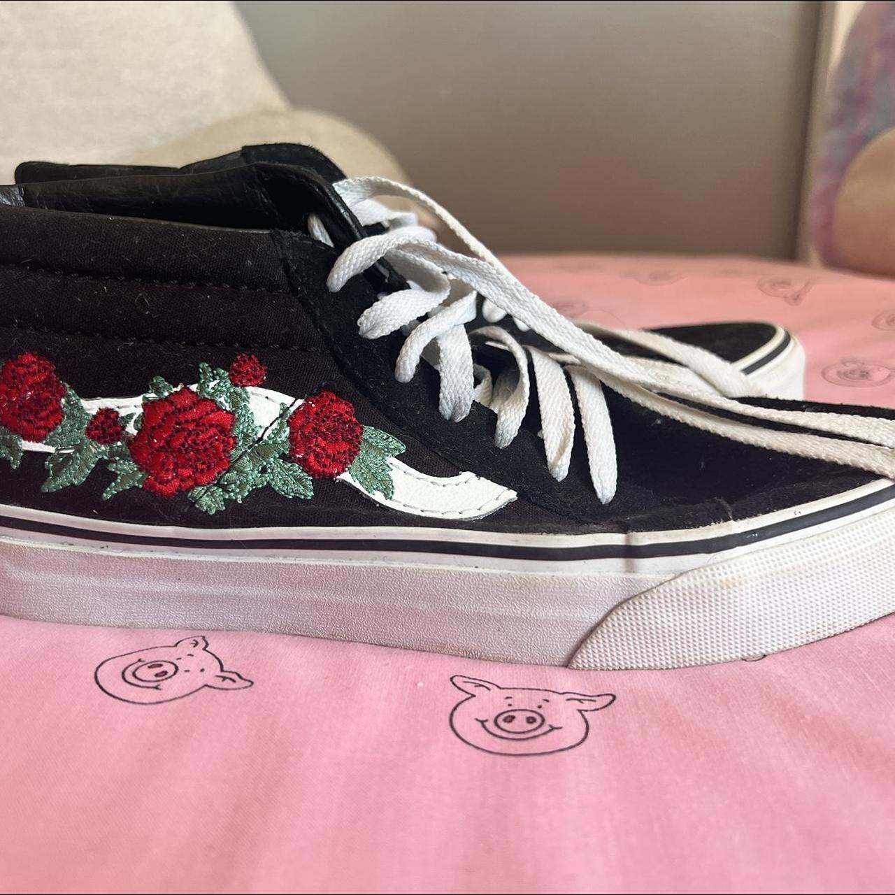 mid rise vans with roses on them :) size 5.5, great... - Depop