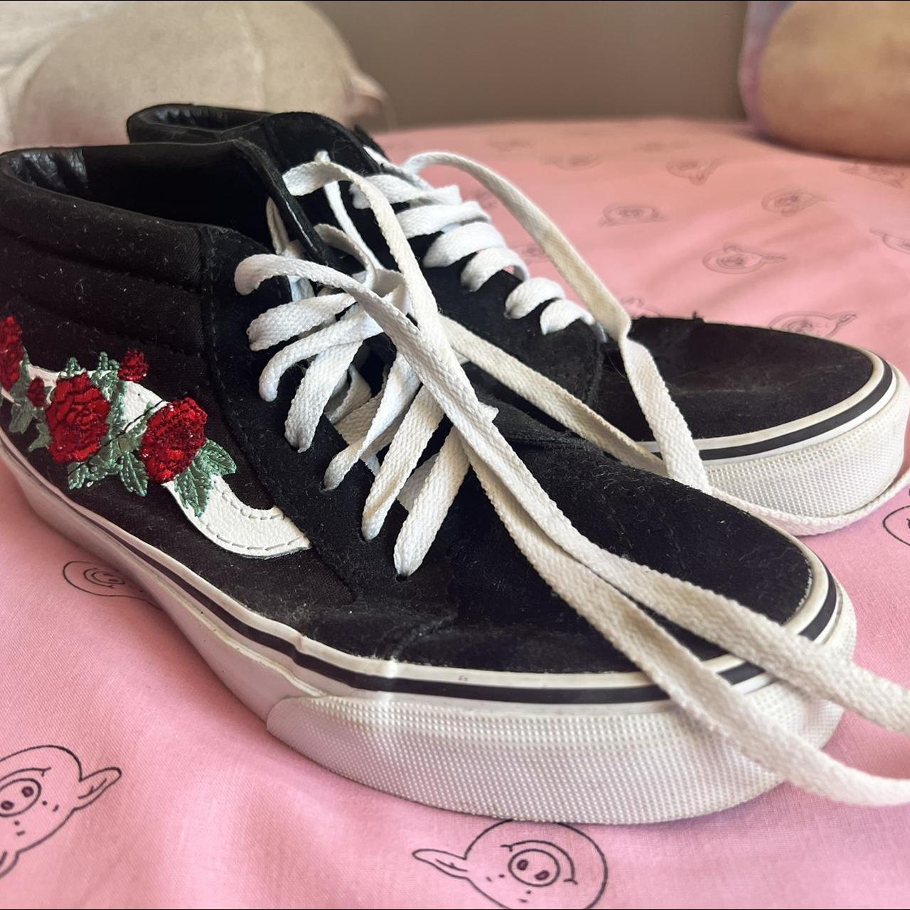 mid rise vans with roses on them :) size 5.5, great... - Depop
