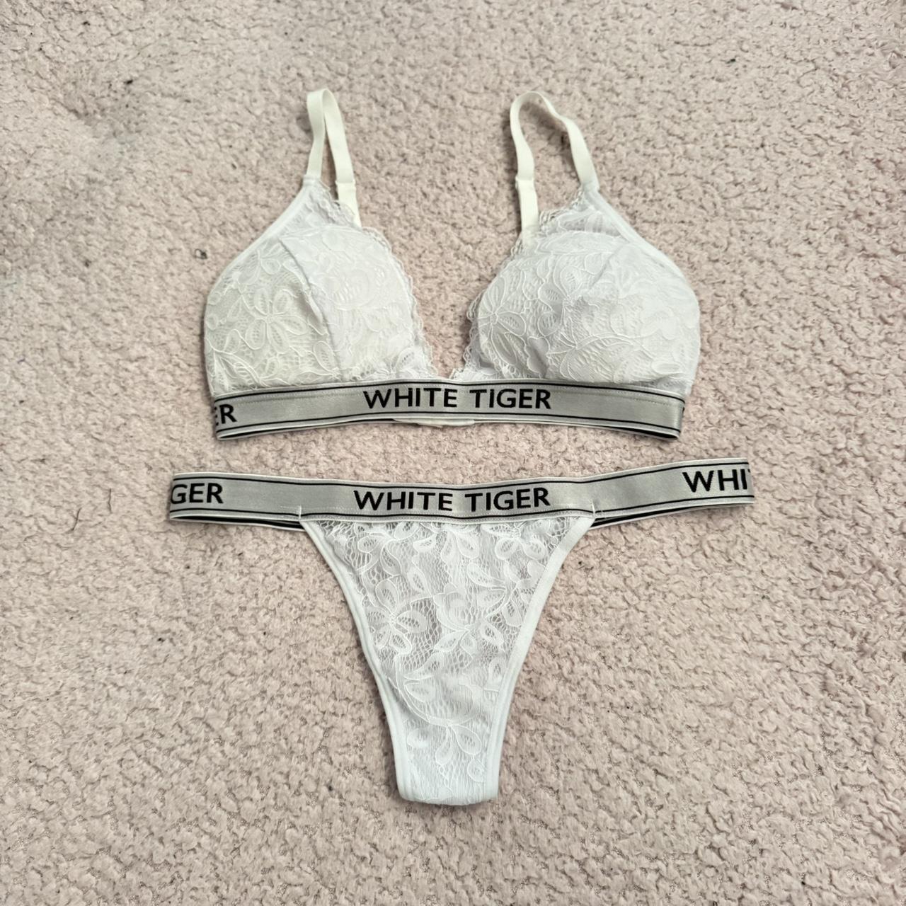 White Tiger white lace bra and thong Only worn once... | Depop