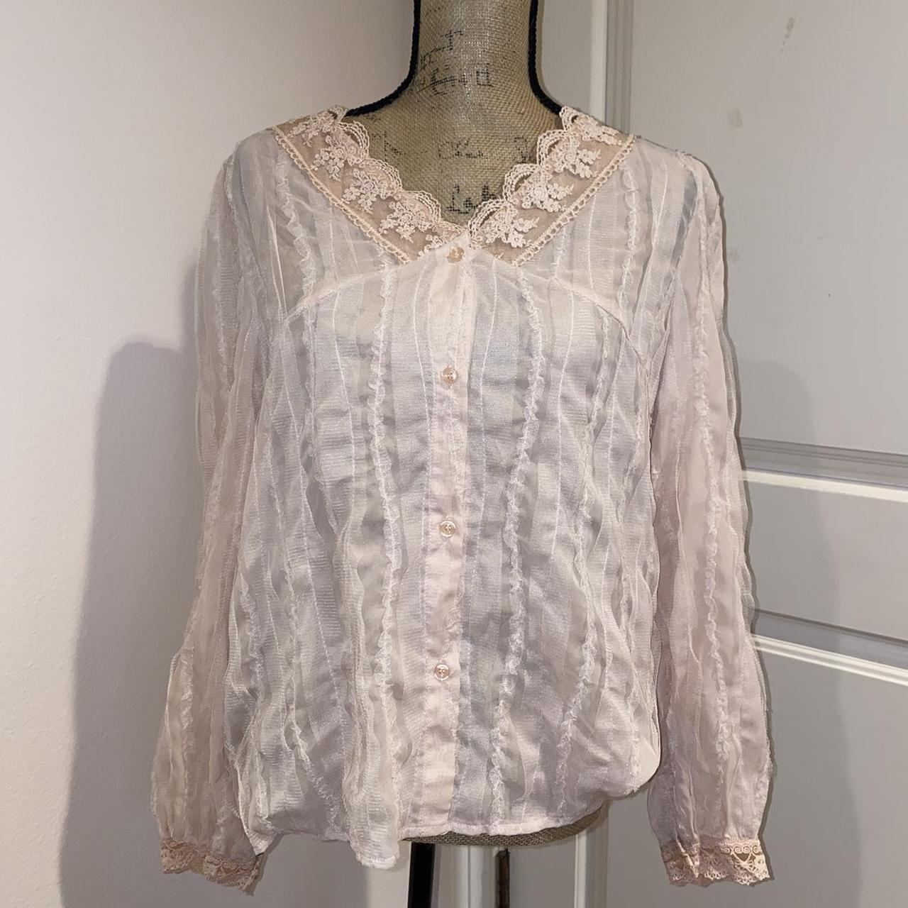 beautiful long sleeve light pink lace blouse.... - Depop
