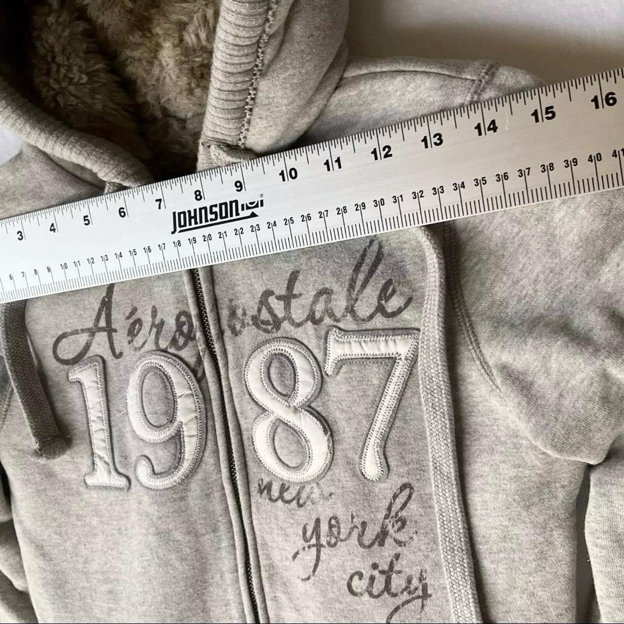 grey aeropostale fur zip up hoodie with embroidered... - Depop