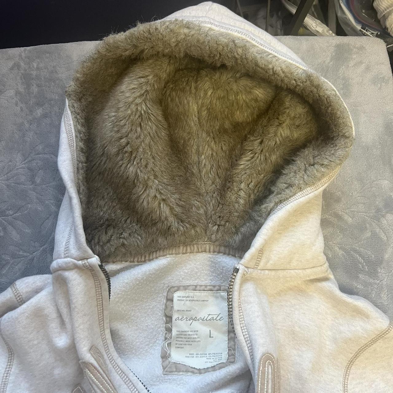 vintage aeropostale zip-up hoodie with fur on the... - Depop