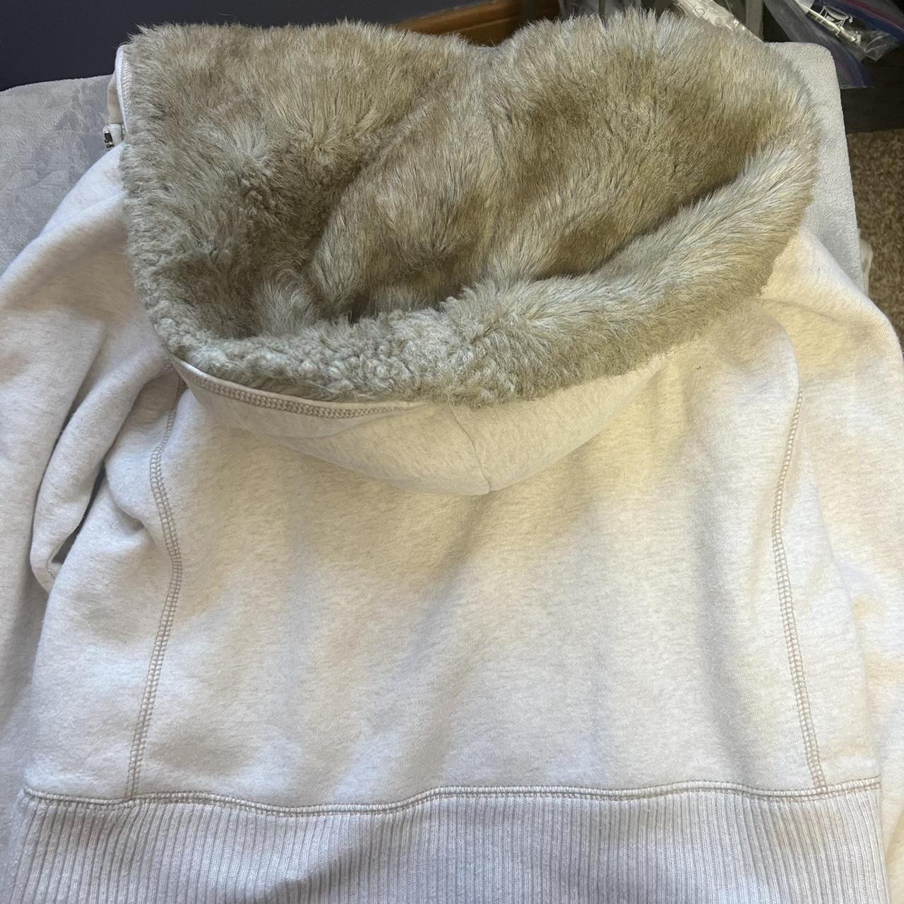 vintage aeropostale zip-up hoodie with fur on the... - Depop