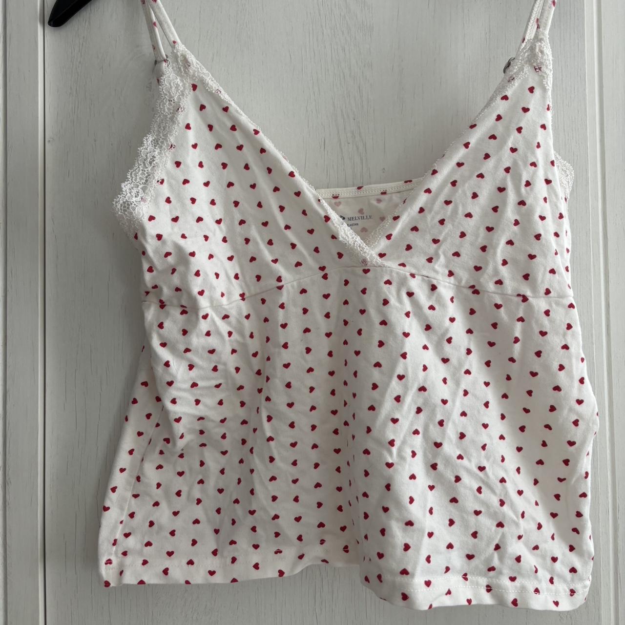 White and red heart Brandy Melville tank top, super... | Depop