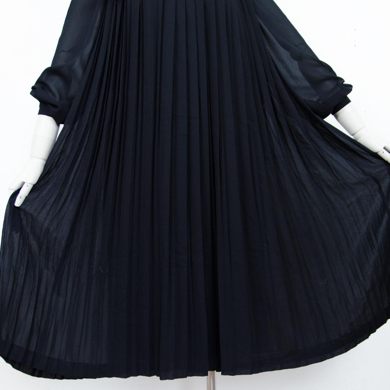 Vintage 70s Black Silk Maci Pleated Trapeze Dress... - Depop