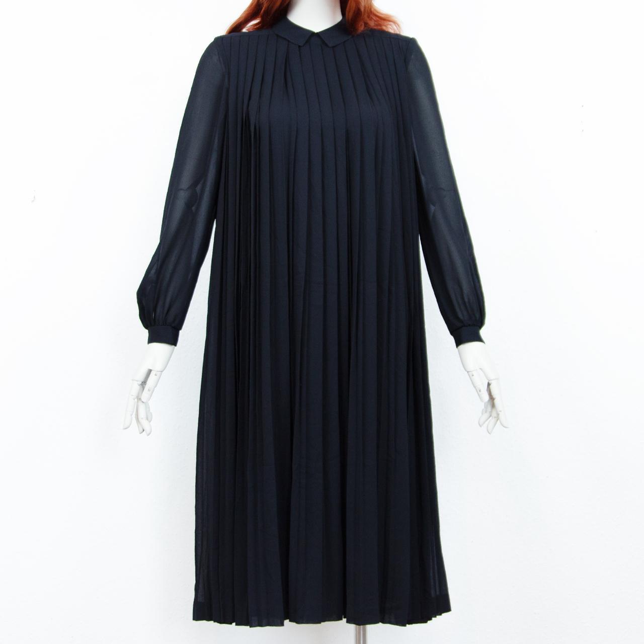 Vintage 70s Black Silk Maci Pleated Trapeze Dress... - Depop