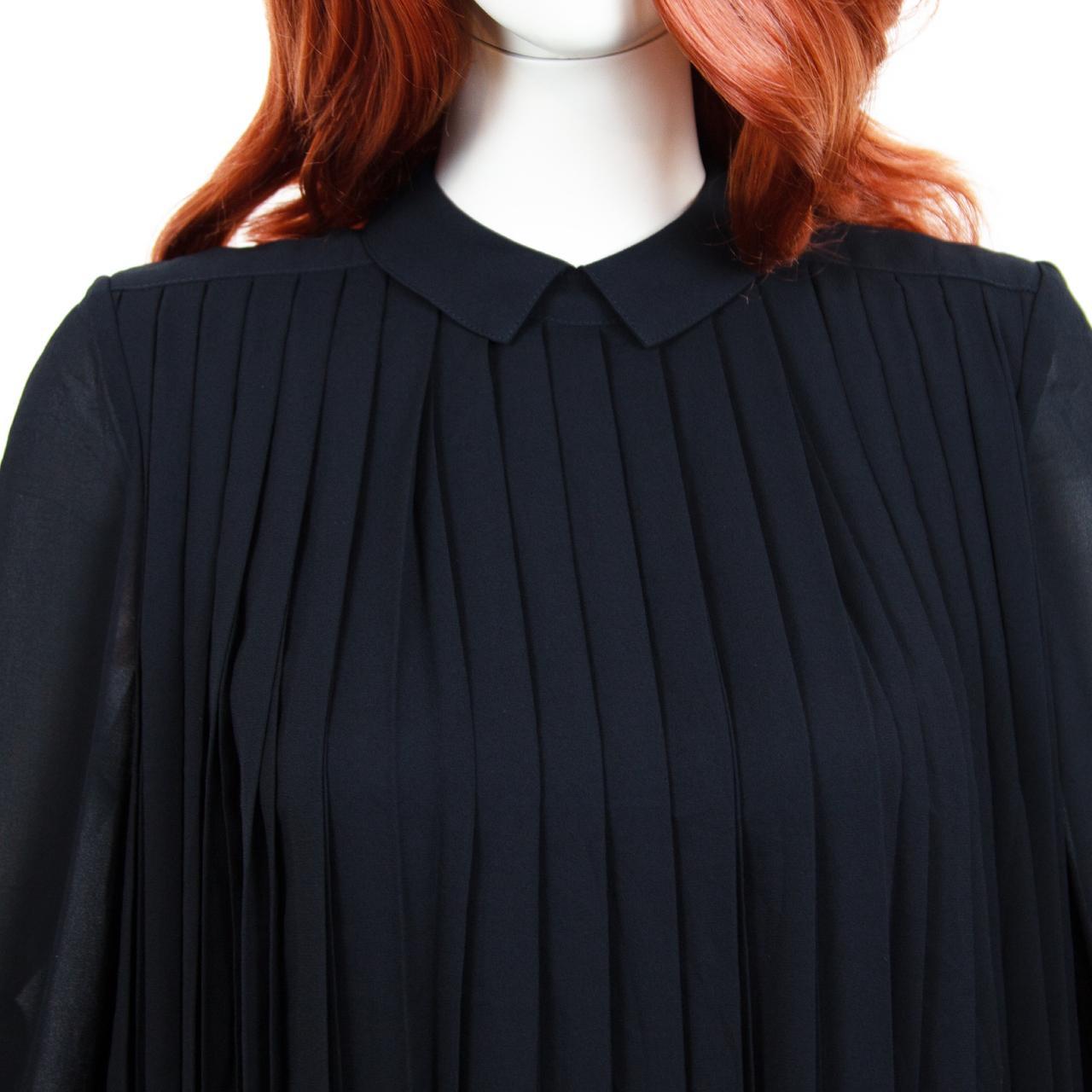 Vintage 70s Black Silk Maci Pleated Trapeze Dress... - Depop