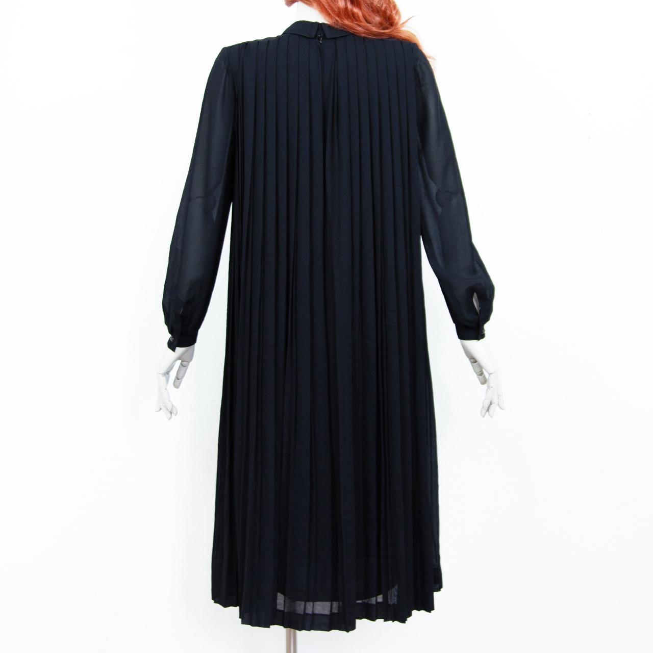 Vintage 70s Black Silk Maci Pleated Trapeze Dress... - Depop