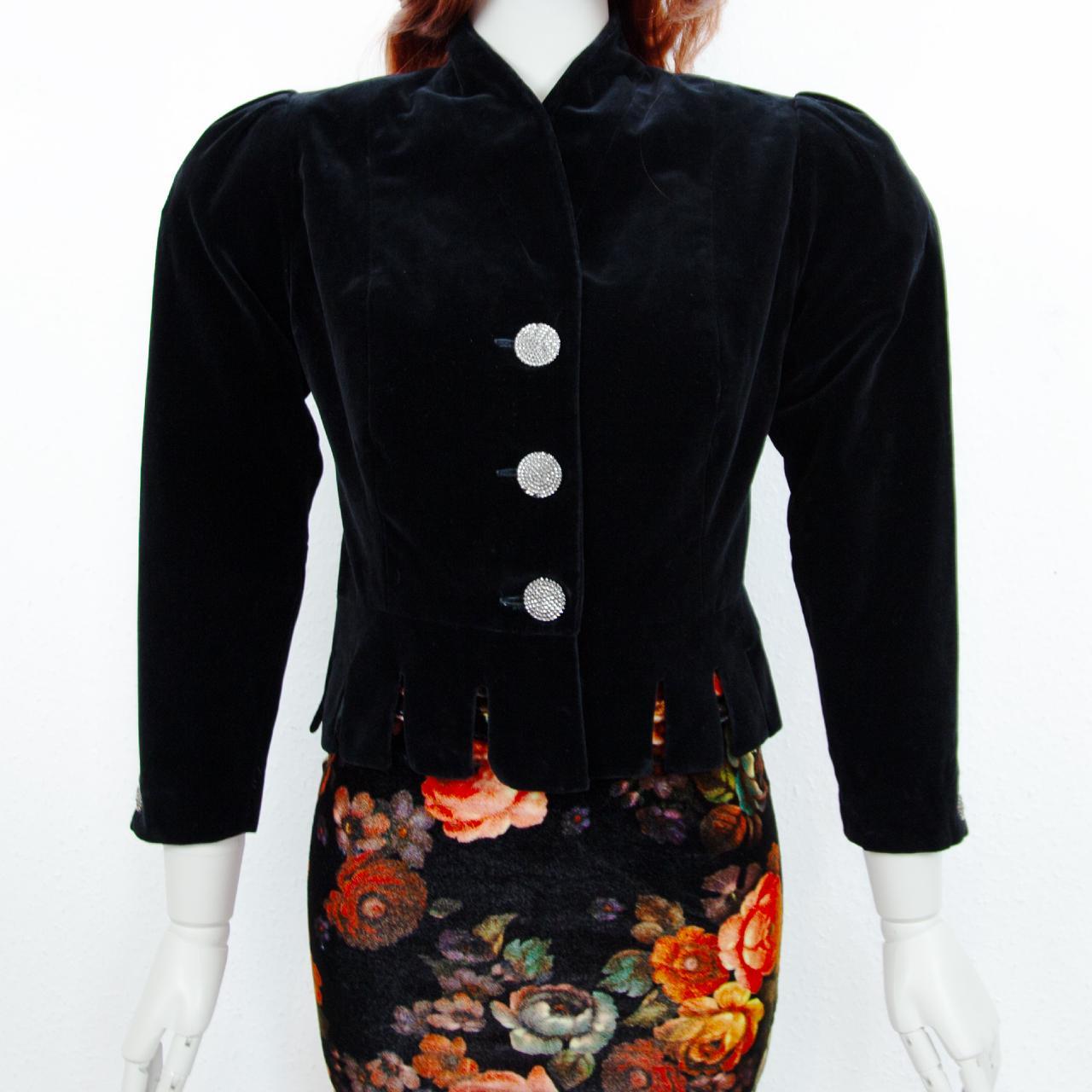 Vintage 80s Black Short Velvet Jacket Puffed... - Depop