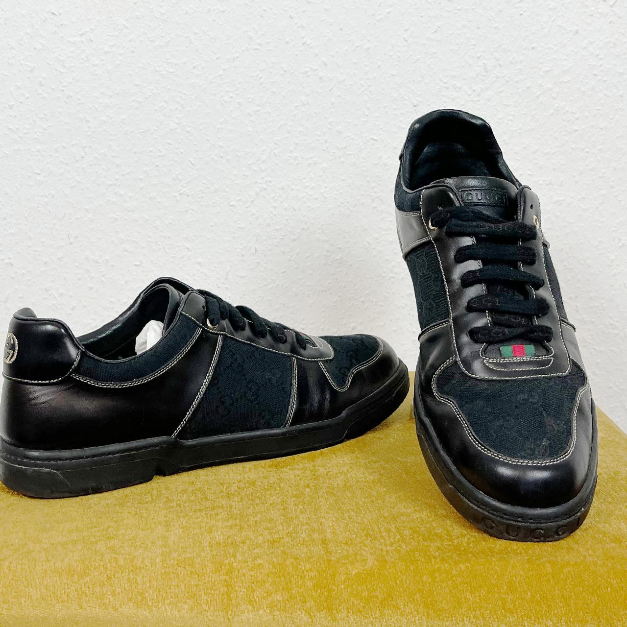 Gucci Black Man Leather Monogrammed Shoes Trainers... - Depop