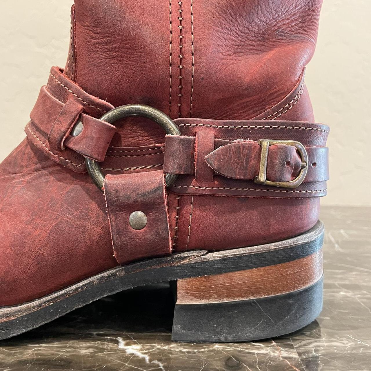 Frye Belted Red Leather Harness Boots Gorgeous red... - Depop