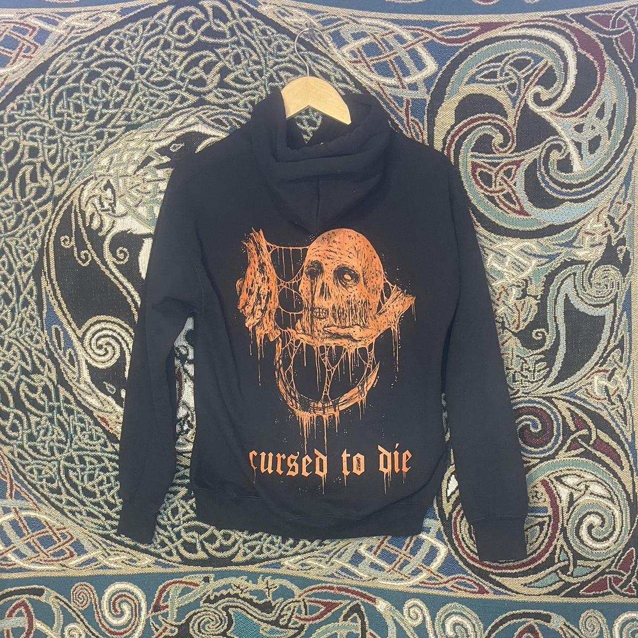 Black and Orange Cursed to Die Hoodie - Size M -... - Depop