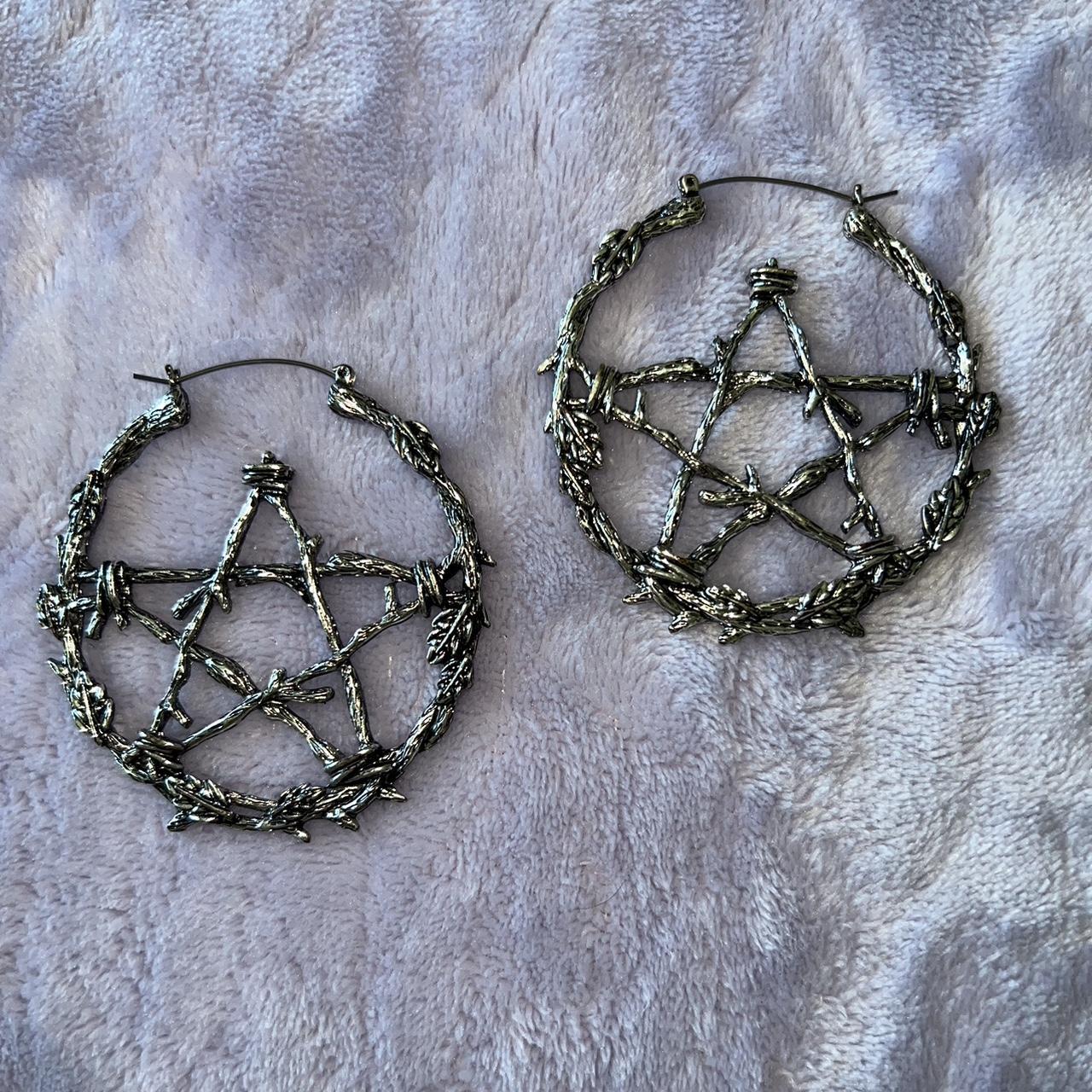 Pentagram Hoops (Only worn once.) 🖤🐦‍⬛🕷️🖤 #goth #emo... - Depop