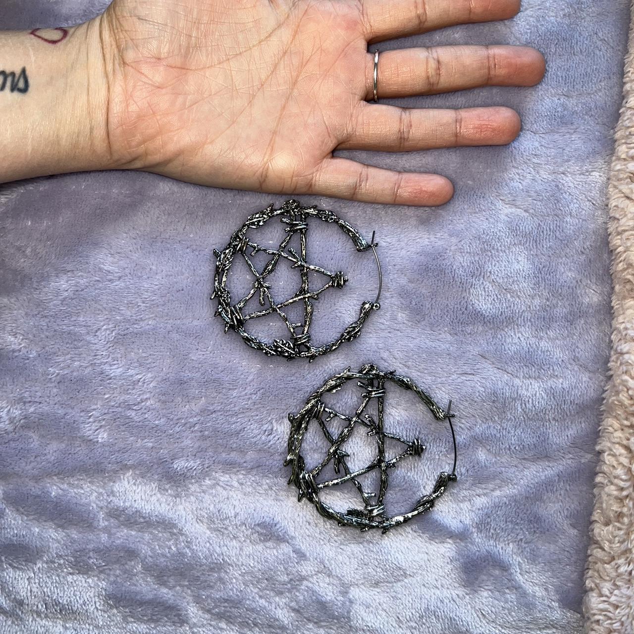 Pentagram Hoops (Only worn once.) 🖤🐦‍⬛🕷️🖤 #goth #emo... - Depop