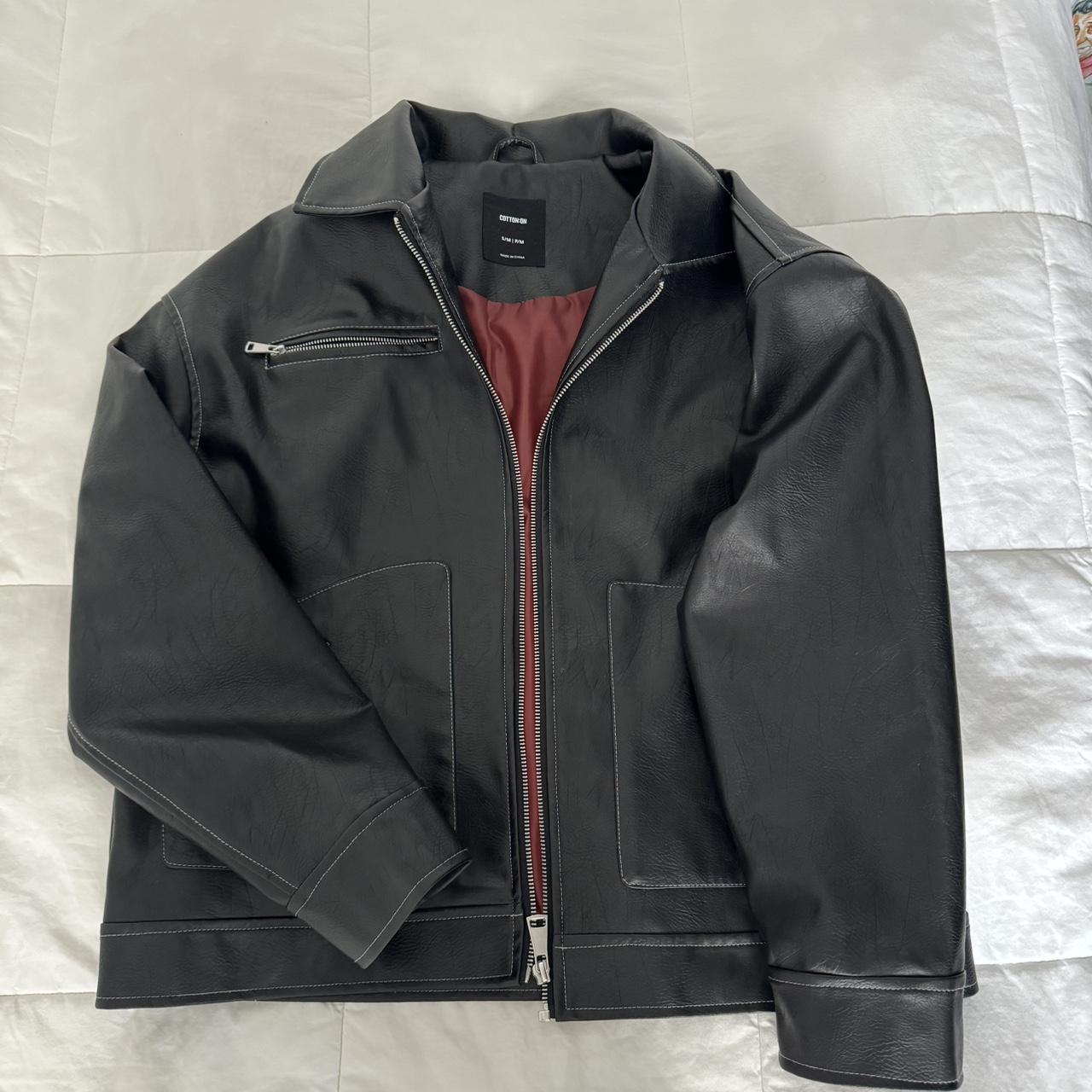 cotton on black leather jacket - Depop