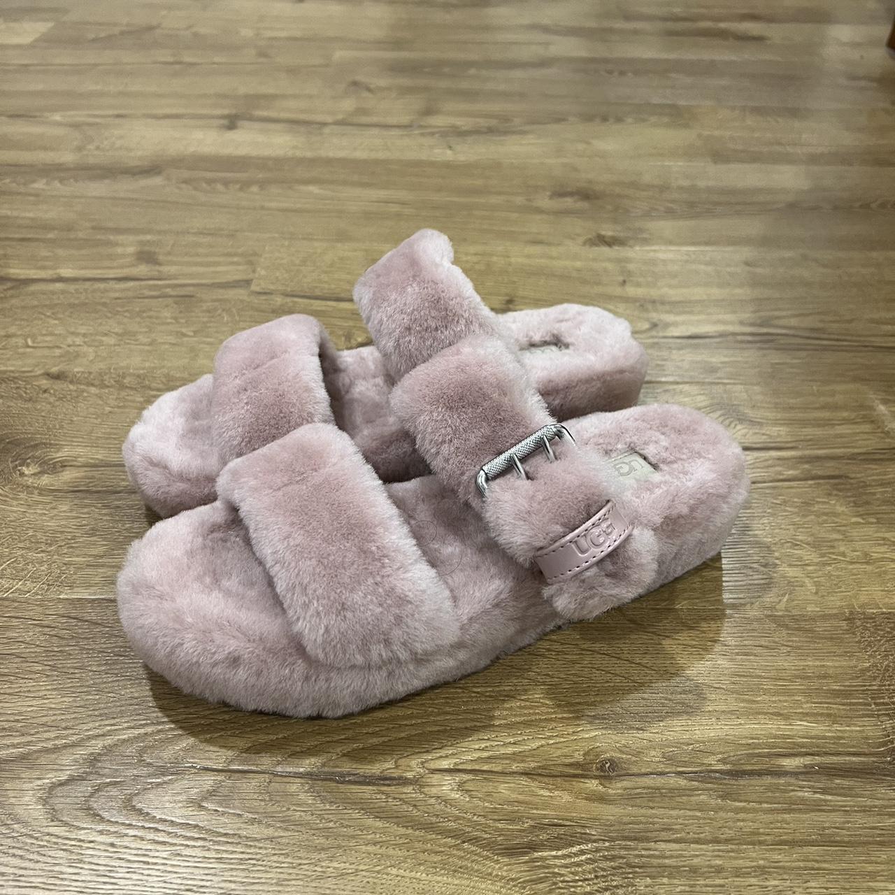 Brand new, never worn Pink UGG fuzz yeah slippers;... - Depop