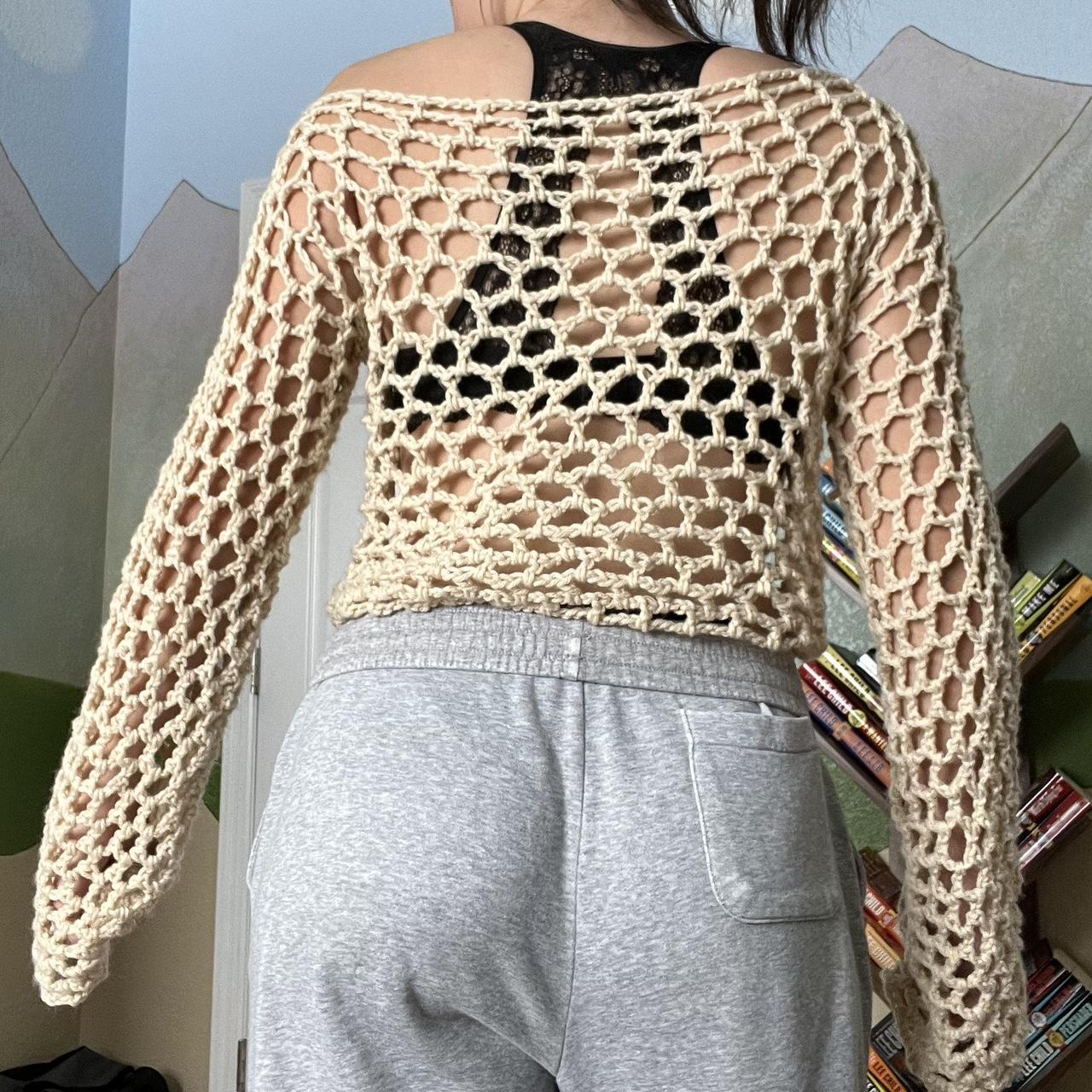 Crochet Long Sleeve Cover Up ~Oversized, off the... - Depop