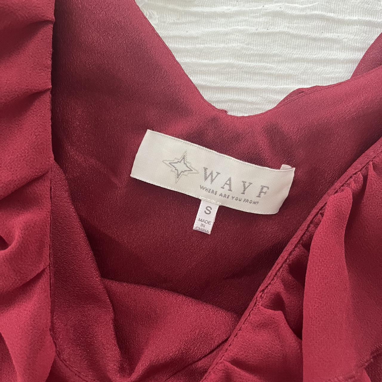 red ruffle blouse worn once super flattering and... - Depop