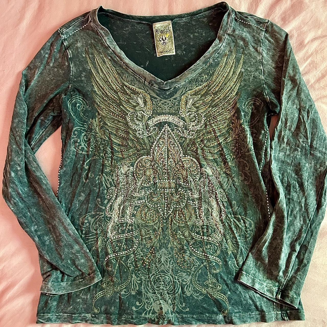 cyber y2k rhinestone top! small-medium the photo... - Depop